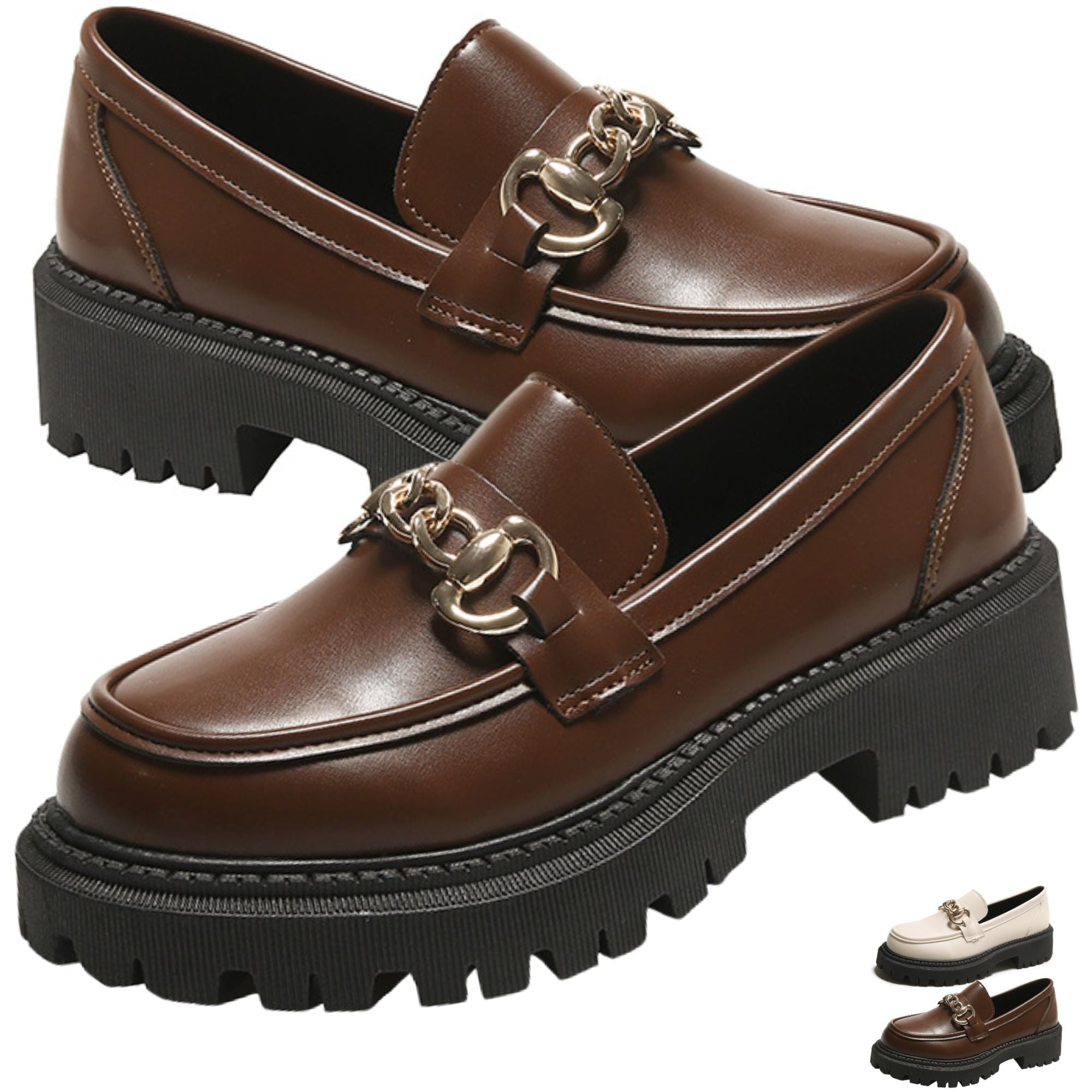 CHICVOMEY Classic Women Loafers Platform Chunky Heel Loafers with Arch ...