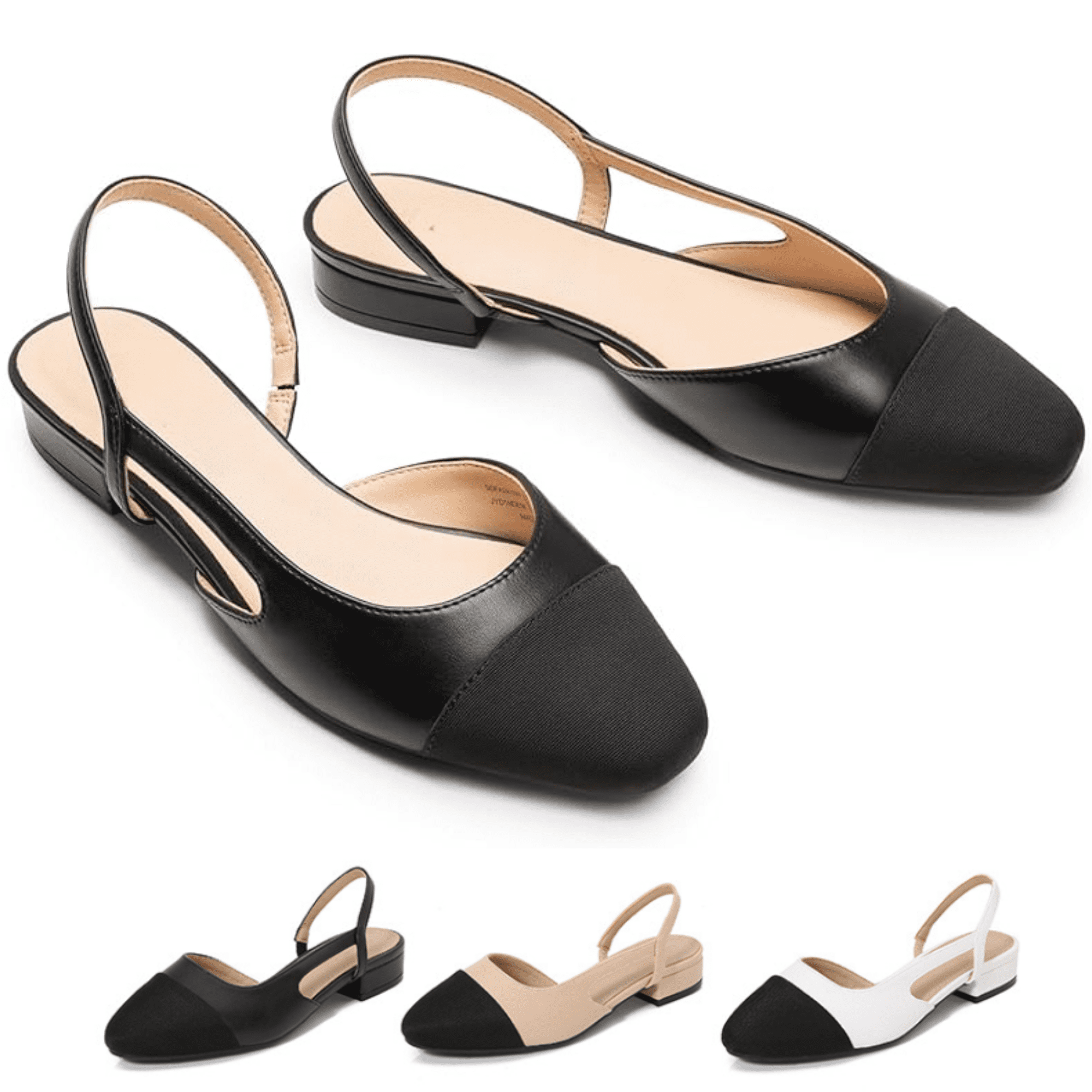 PPCHVOMEY Flats for Women Slingback Ballet Flats Square Cap Toe Low ...