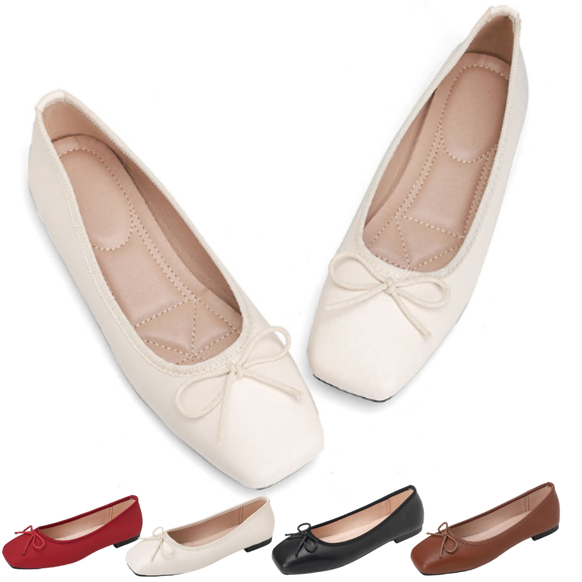 CHICVOMEY Vintage Bow Mary Jane Flats for Women Square Toe Comfort ...