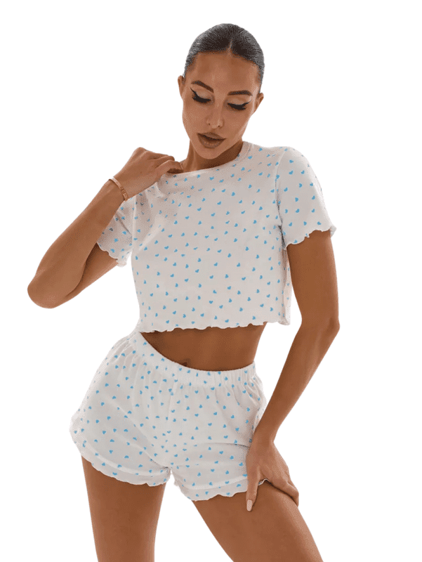 PPCHVOY Women's Pajamas Set Cotton Heart Print Shorts & Tee Sleepwear ...
