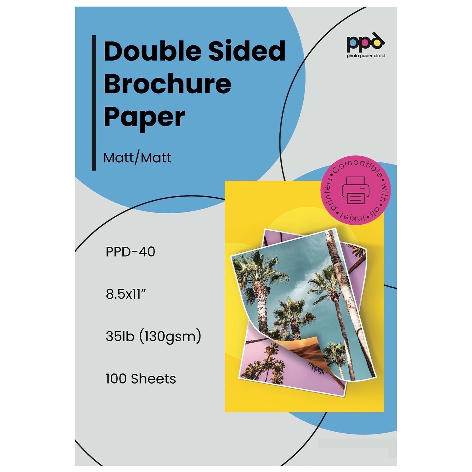 PPD Inkjet Printer Matte Brochure Paper 8.5x11, 35lbs, 130gsm, Double ...