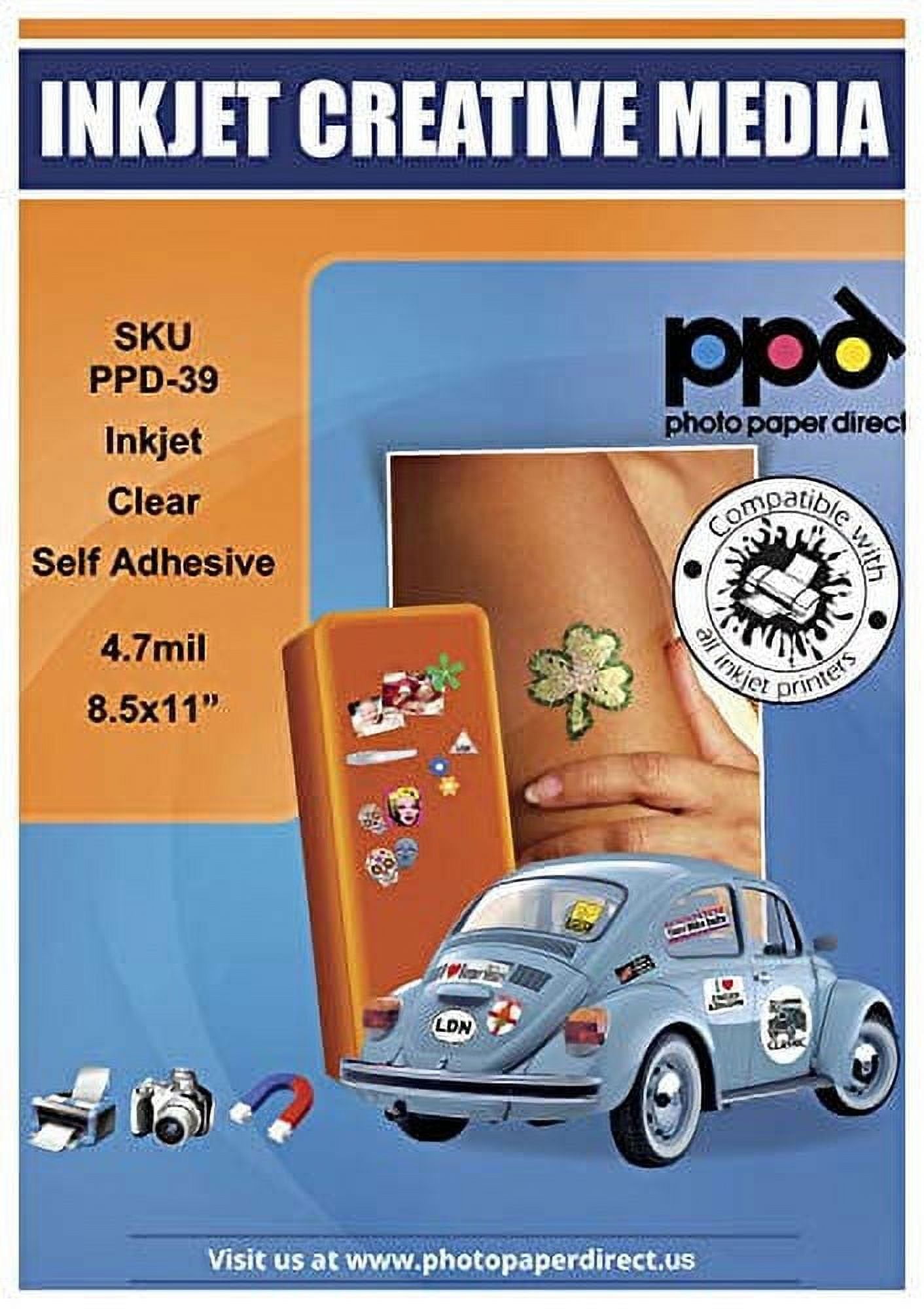 "PPD Inkjet Printable Transparent Paper Vinyl Sticker LTR 8.5x11"" x 10 ...