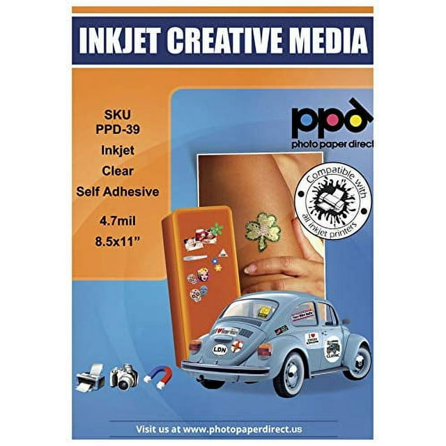 PPD Inkjet Clear Creative Self Adhesive Sticker LTR 8.5x11" x 10 sheets ...