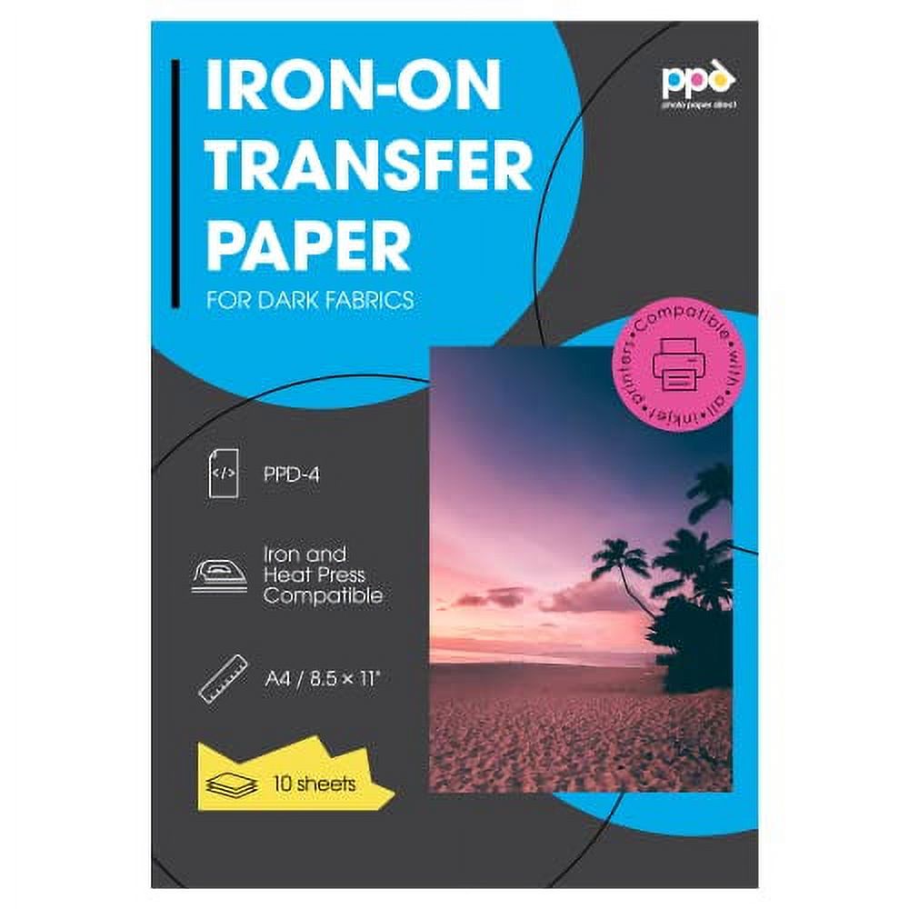 PPD Inkjet PREMIUM Iron-On Dark T Shirt Transfers Paper LTR 8.5x11 ...