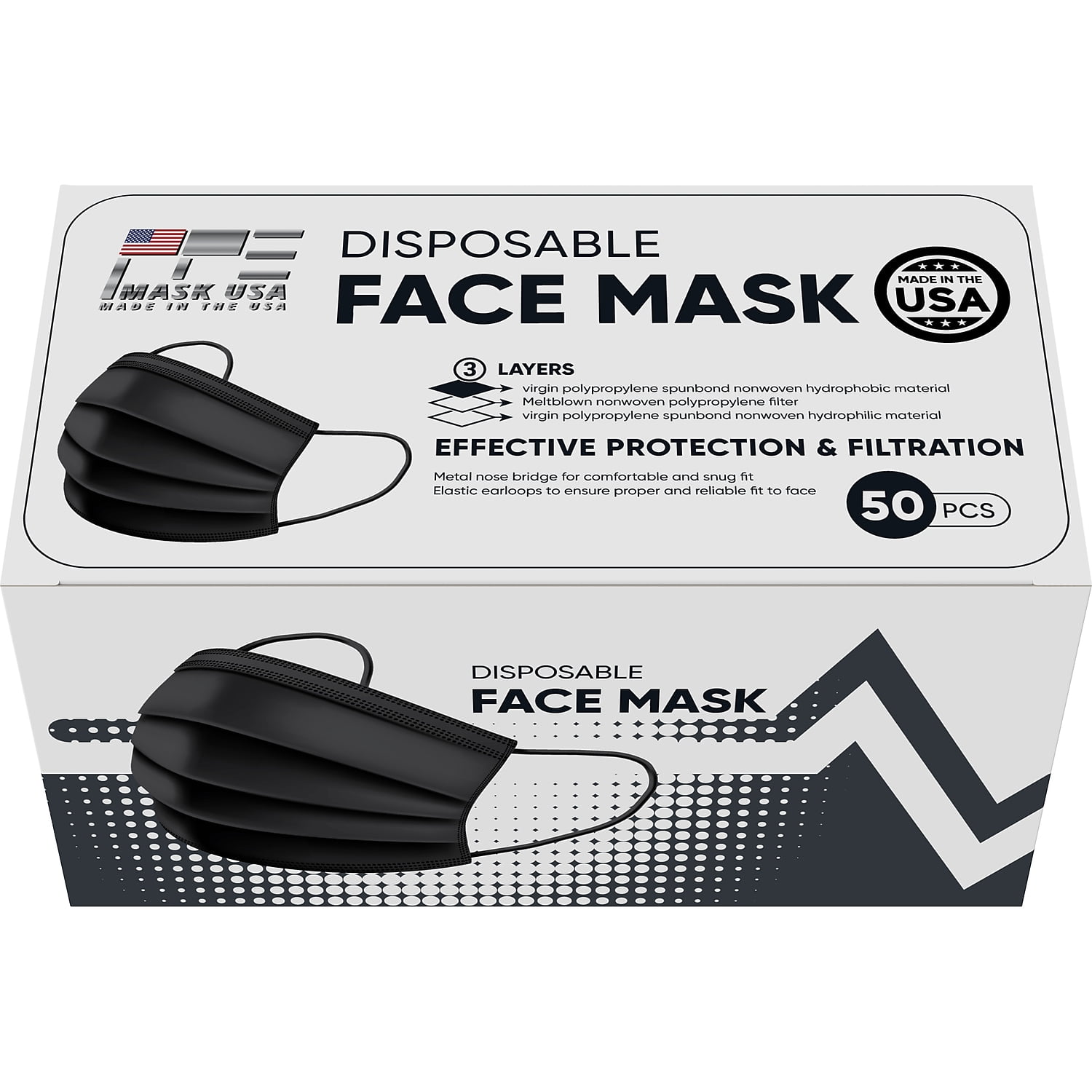PPE Mask USA Disposable Surgical Cloth Face Mask One Size Black 50/Box ...