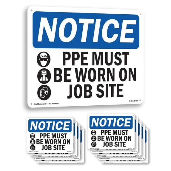 PPE Must Be Worn On Job Site OSHA Notice Aluminum Sign 10 Inch x 7 Inch ...