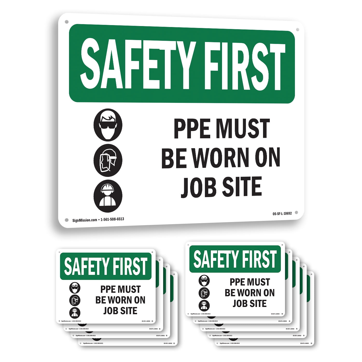 PPE Must Be Worn On Job Site With Symbol OSHA SAFETY FIRST Aluminum ...