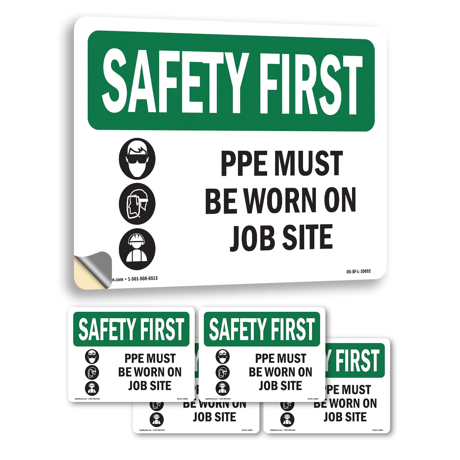 PPE Must Be Worn On Job Site With Symbol OSHA SAFETY FIRST Vinyl Decal ...