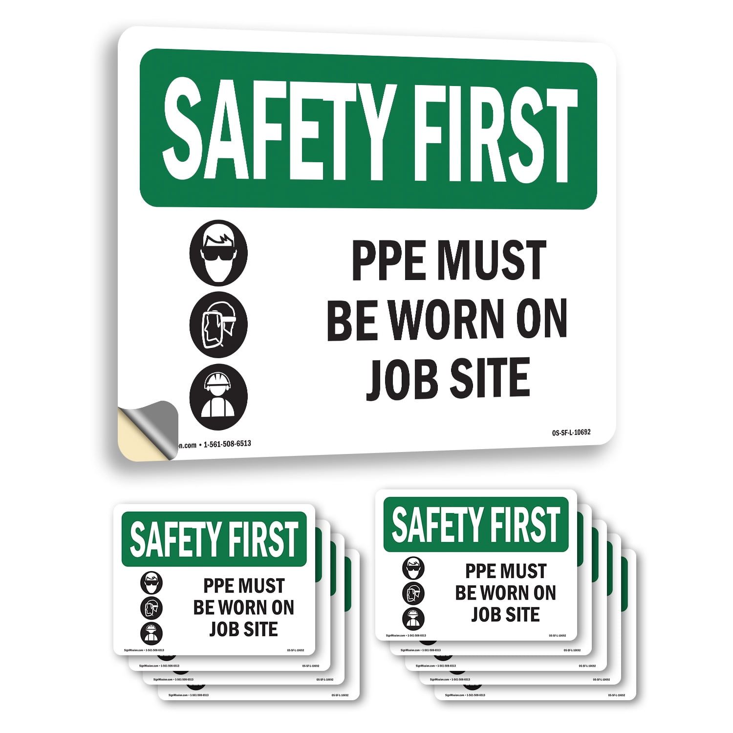 PPE Must Be Worn On Job Site With Symbol OSHA SAFETY FIRST Vinyl Decal ...