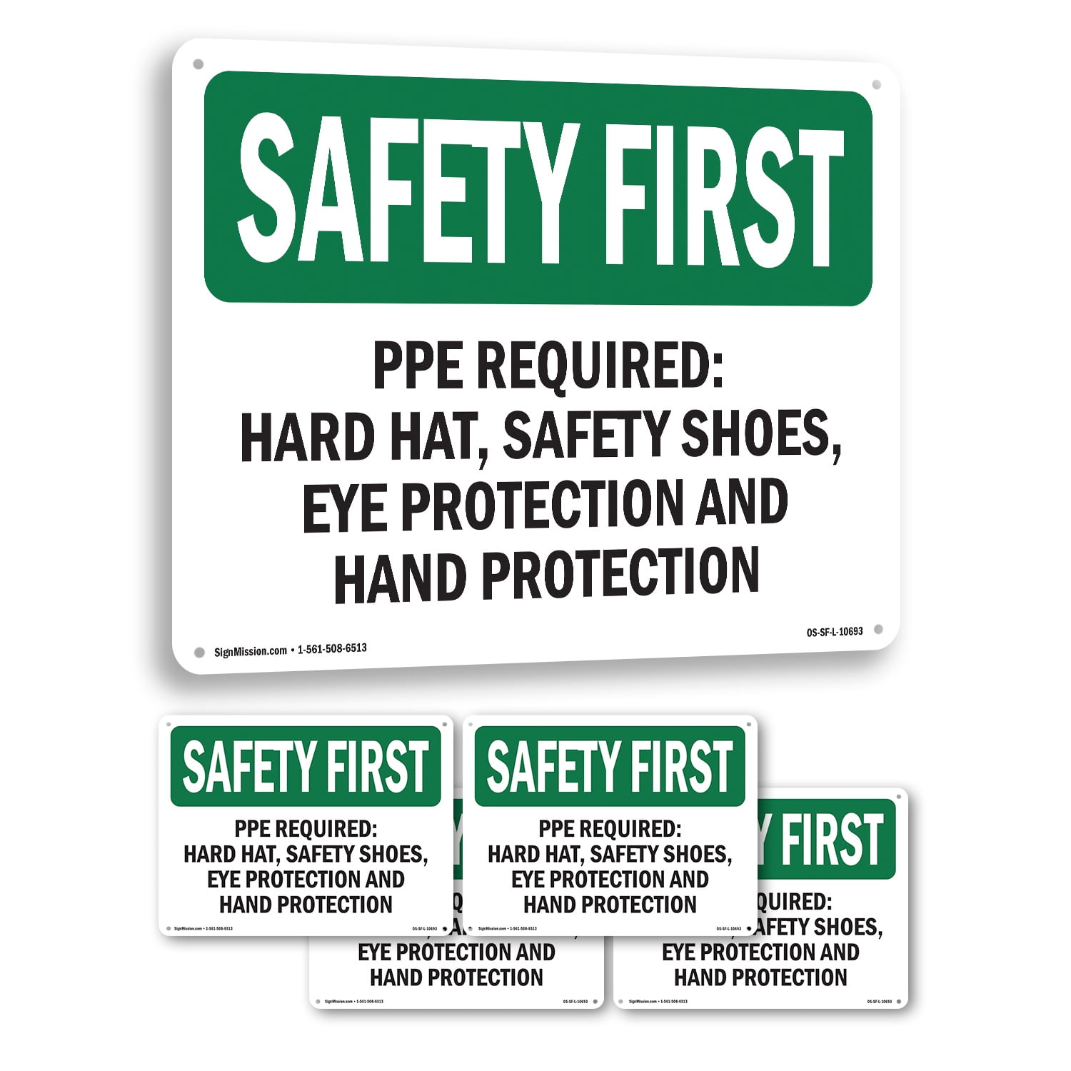 PPE Required OSHA SAFETY FIRST Rigid Plastic Sign 10 Inch x 7 Inch - 5 ...