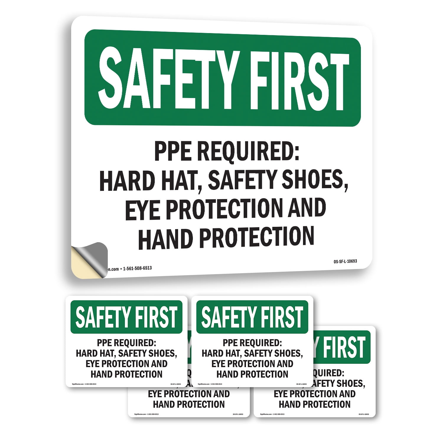 PPE Required OSHA SAFETY FIRST Vinyl Decal Label 18 Inch x 12 Inch - 5 ...