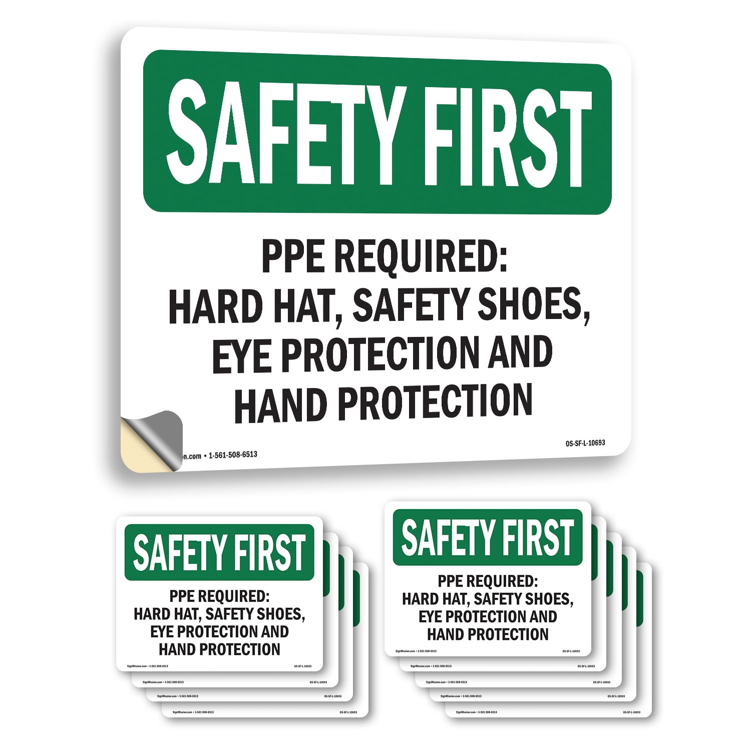 PPE Required OSHA SAFETY FIRST Vinyl Decal Label 5 Inch x 3.5 Inch - 10 ...