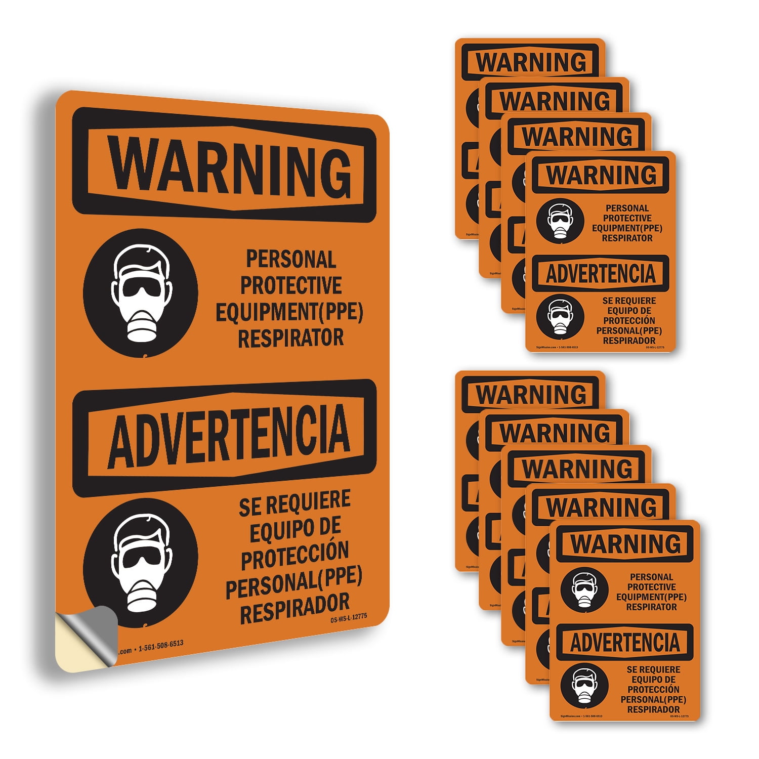 PPE Respirator Bilingual OSHA WARNING Vinyl Decal Label 18 Inch x 12 ...