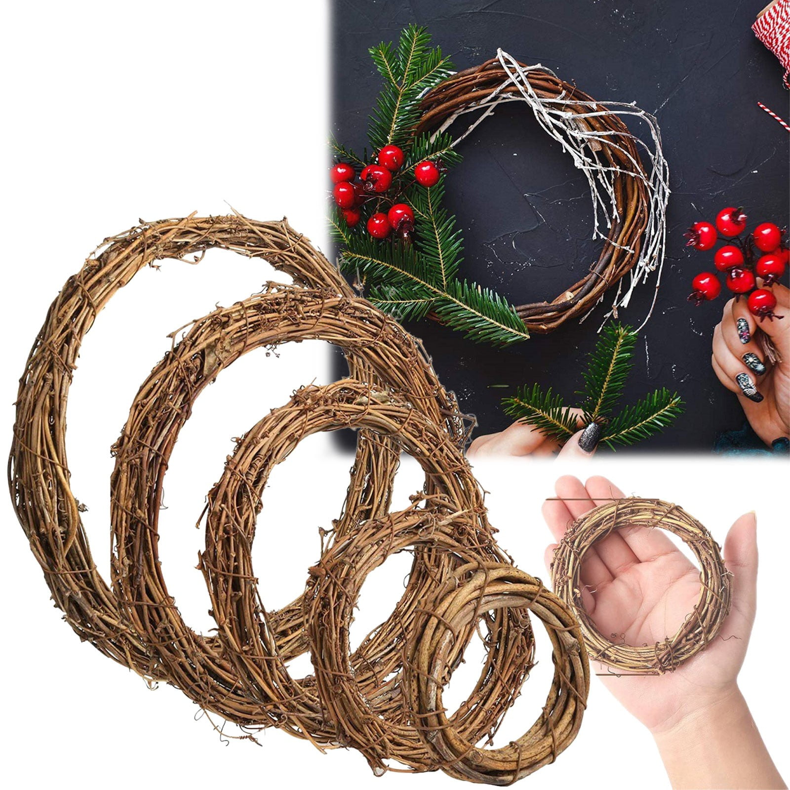 PPKVUFD 1 Pcs 8 Inch Natural Grapevine Wreaths, Vine Branch Wreath ...