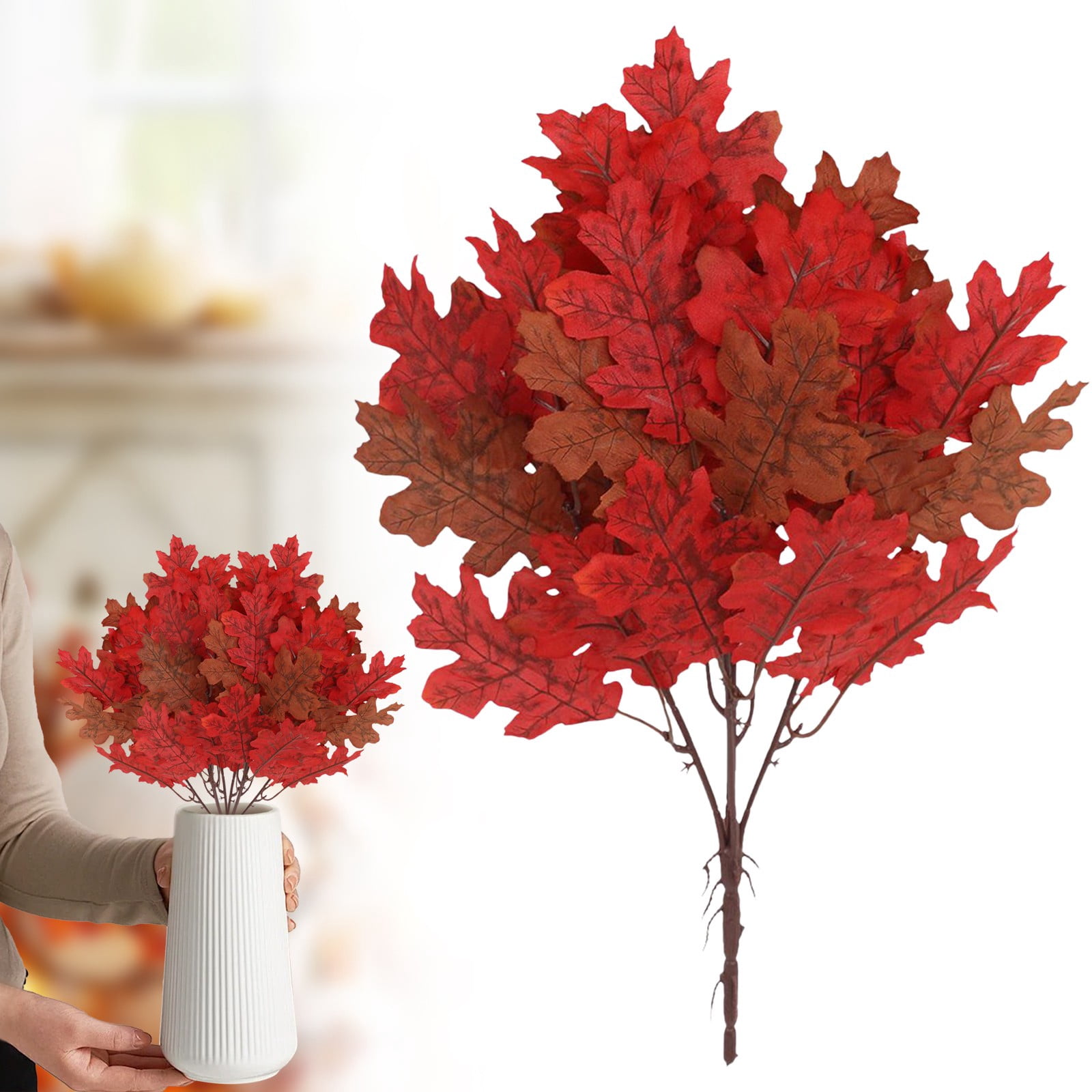 PPKVUFD 1 Pcs Artificial Maple Leaves Stems 16“ Fake Fall Leaves Plants ...