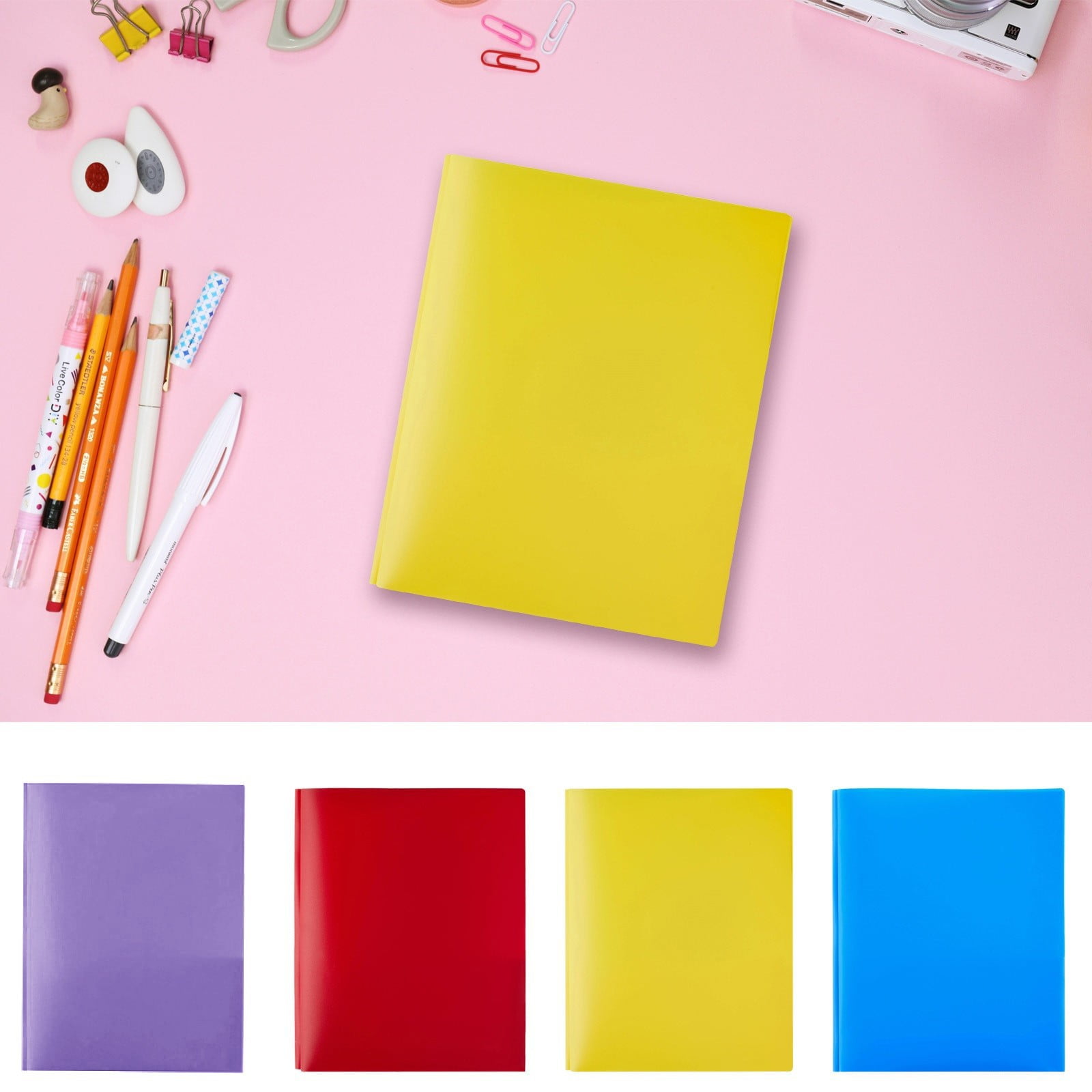 PPKVUFD 2-Pocket 3-Prong Plastic Folders, 4 Pack, 4 Vibrant Colors, 3 ...