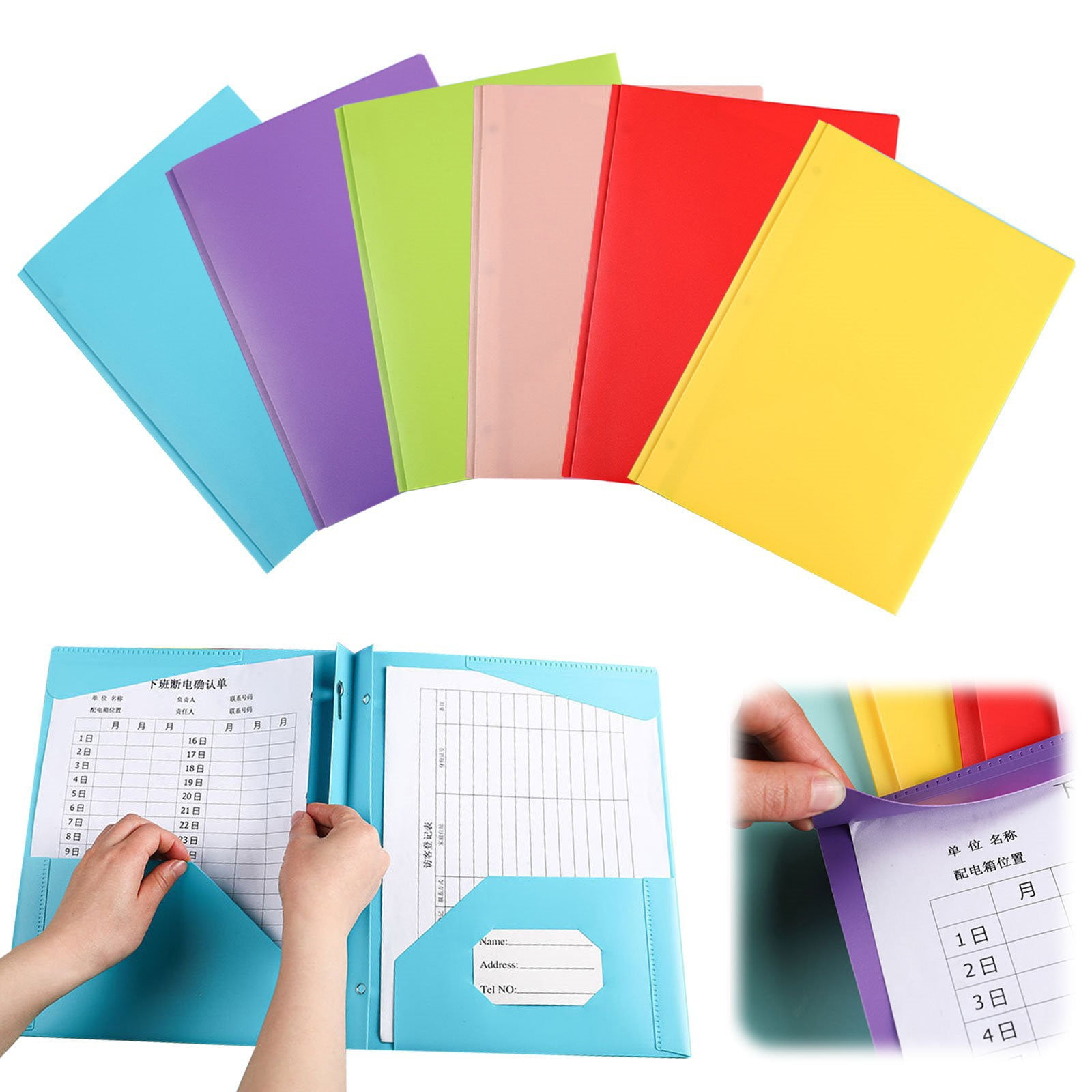 PPKVUFD 6pcs Plastic Folders with Pockets, Plastic Folders with Pockets ...