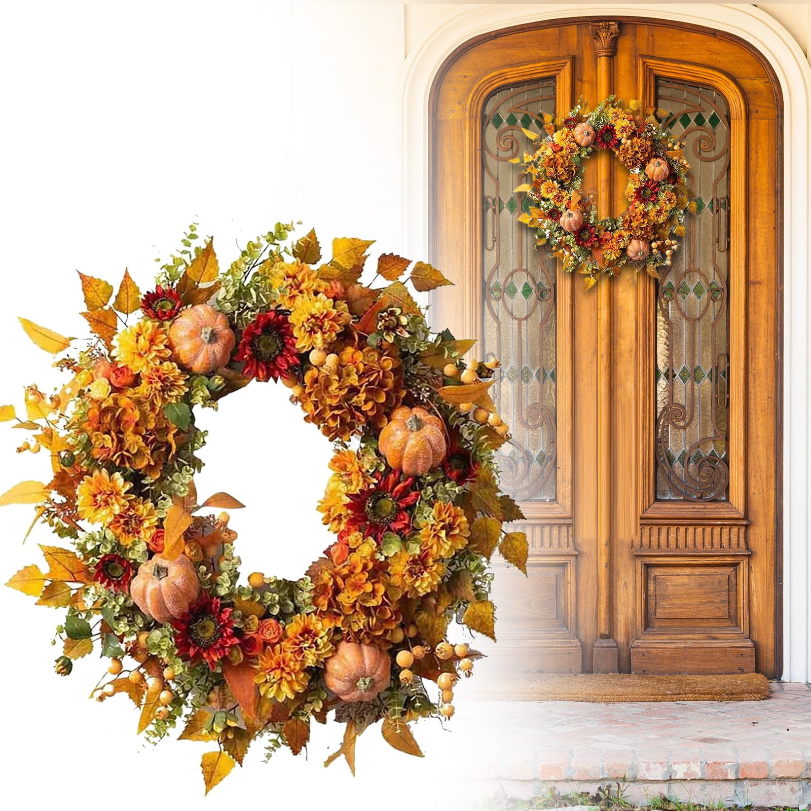 PPKVUFD Fall Wreaths for Front Door Outside 18 Inch Fall Wreath with ...