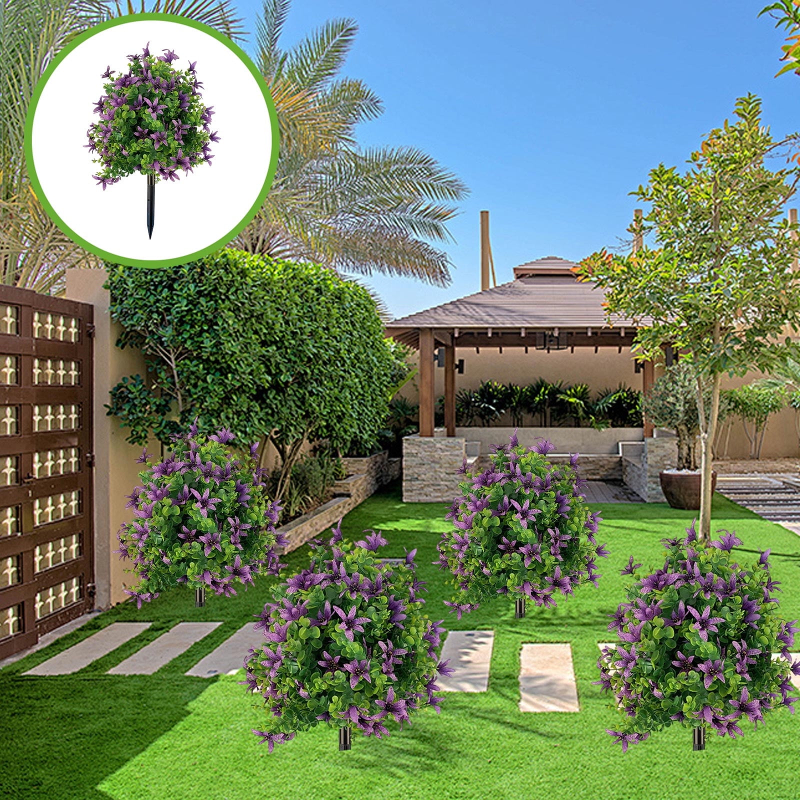 PPLoney Artificial Eucalyptus Flower Arrangement with Ground Spike - Realistic Simulation ...