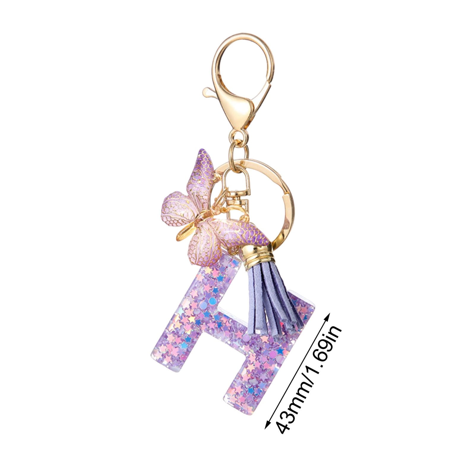 PPLoney Fashion 26-Letter Key Chain Pendant with Butterfly Tassel ...