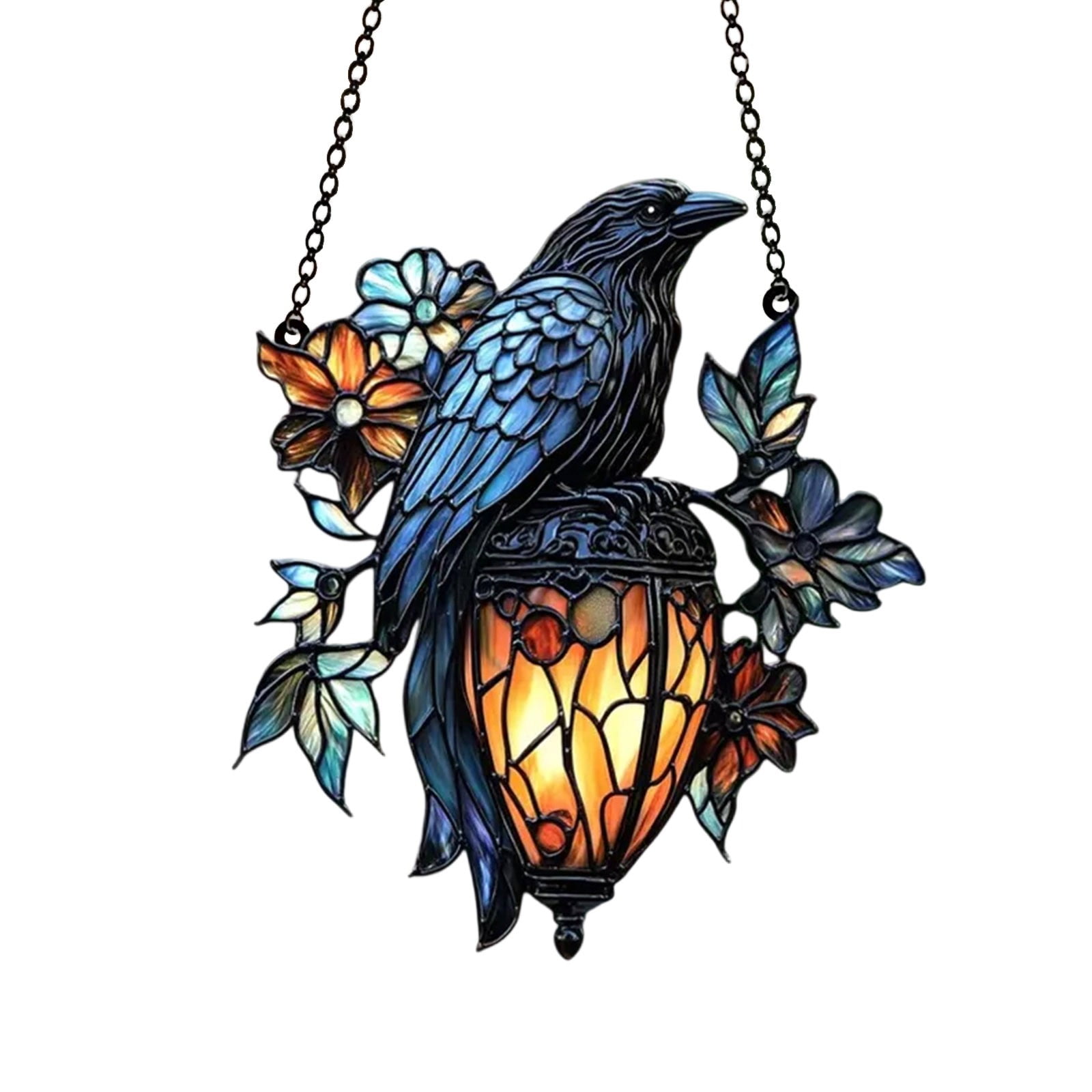 PPLoney Gothic Crow Stained Glass Lantern Suncatcher – Intricate ...