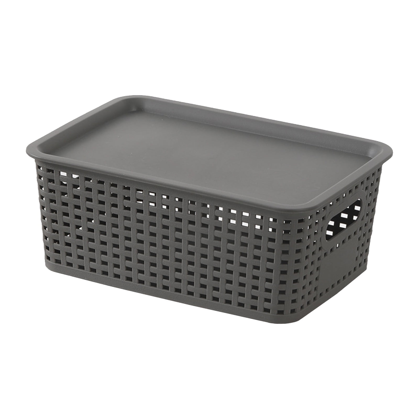 PPLoney Plastic Woven Storage Basket with Lid – Versatile Organizer for ...