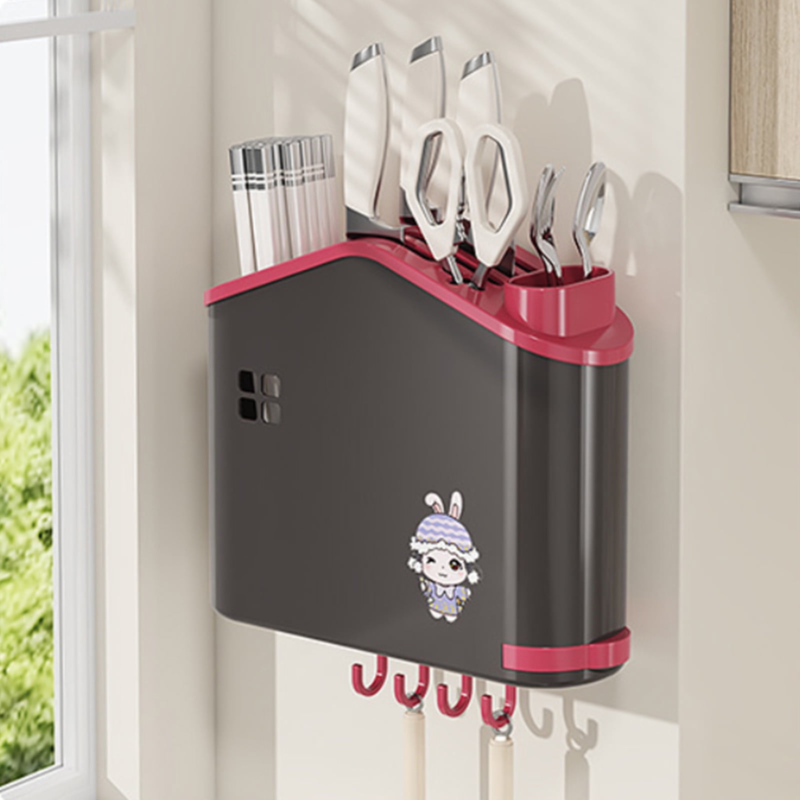 PPLoney Wall Mounted Knife Holder - No Drill Kitchen Knife Storage Rack ...