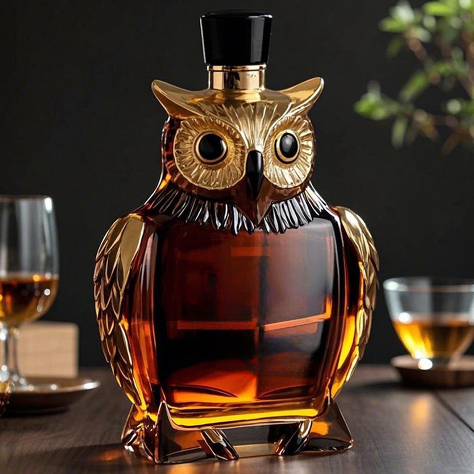 PPLoneyOwl Whiskey Bottle - 200ml Hand-Blown Glass Liquor Decanter with ...