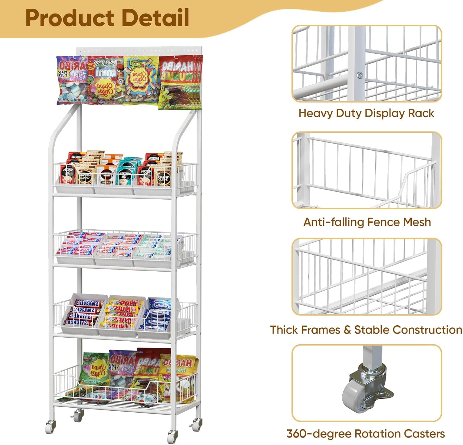 PPOSFPH 4 Tier Retail Snack Rack Display Stand, Retail Candy Chip ...