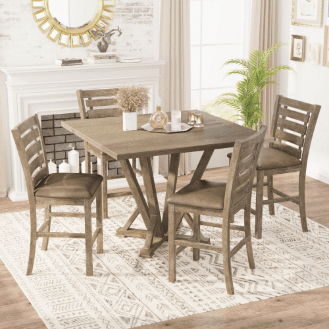 PPOSFPH 5 Piece Dining Table Set, Farmhouse Square Kitchen Table with 4 ...