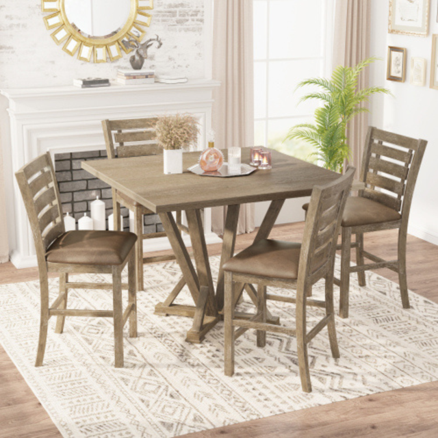 PPOSFPH 5 Piece Dining Table Set, Farmhouse Square Kitchen Table with 4 ...