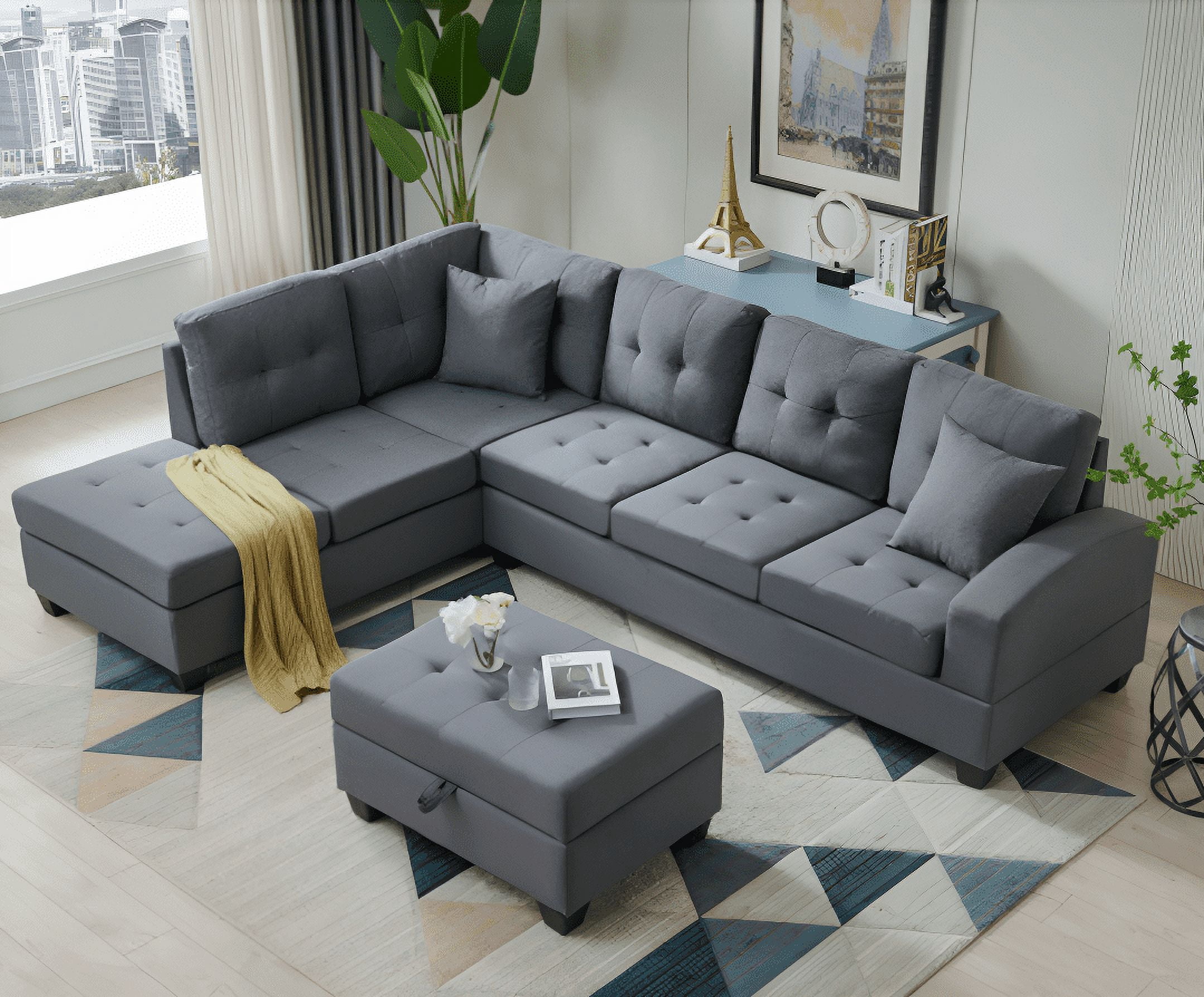 PPOSFPH 6 Seat Sectional Sofa, L-Shaped Couch with Storage & Cup Holder ...