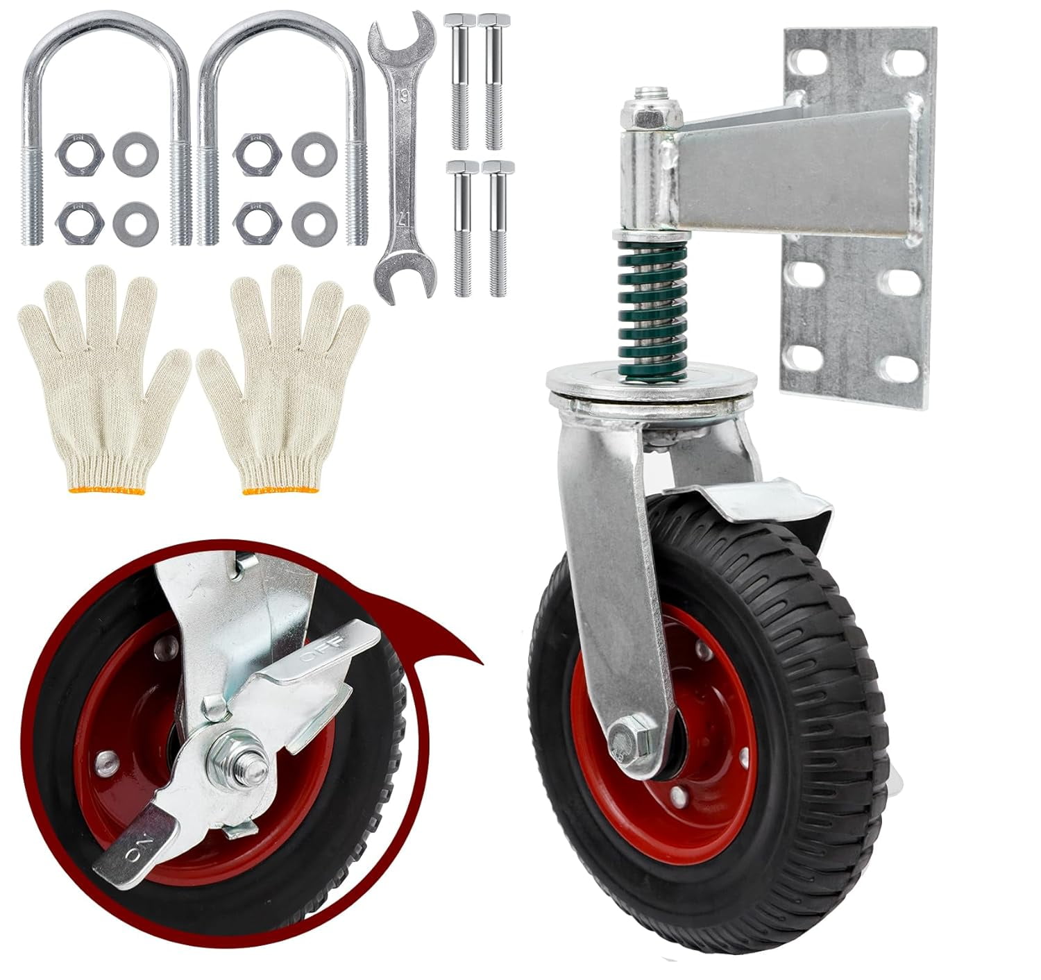 PPOSFPH 8 inch Gate Support Caster Wheel with Brake, Heavy Duty Fence ...