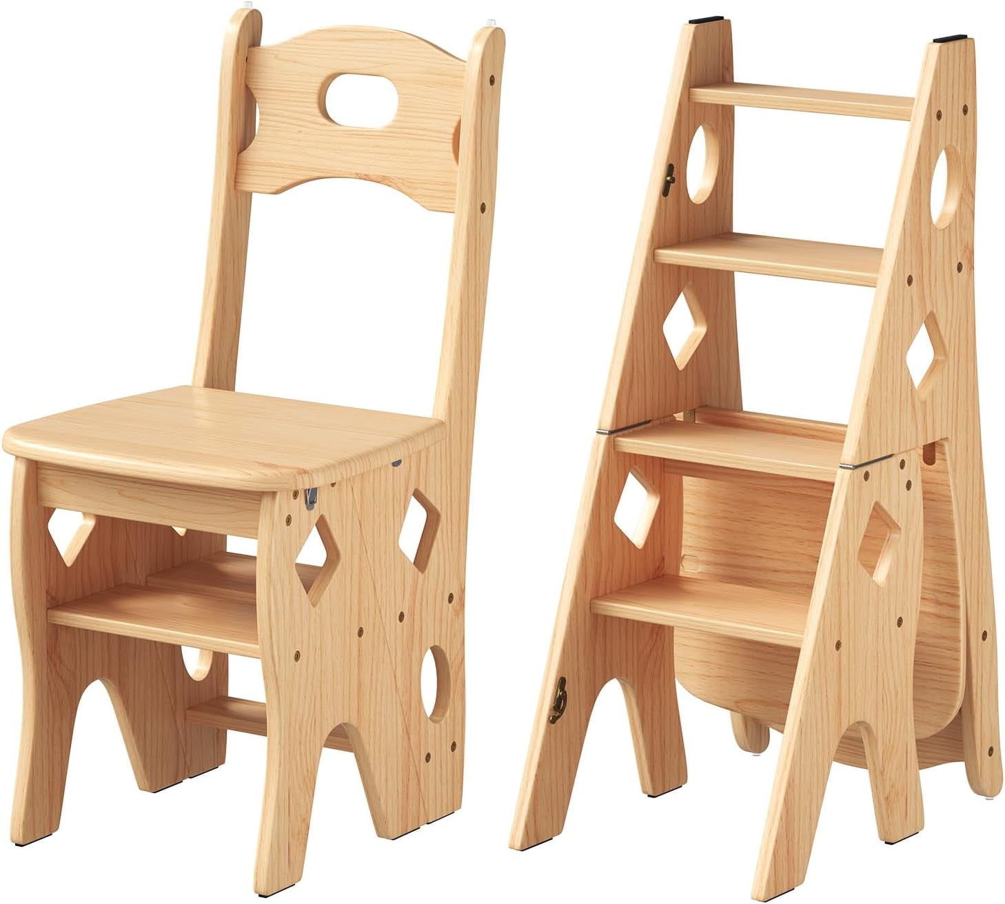 PPOSFPH Foldable Step Stool with Bookshelf - 4 Tier Wooden Library ...