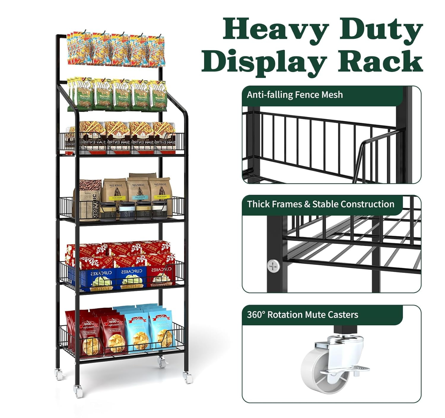 PPOSFPH Retail Chip Snack Display Shelf Rack, 4 Tiered Snack Display ...