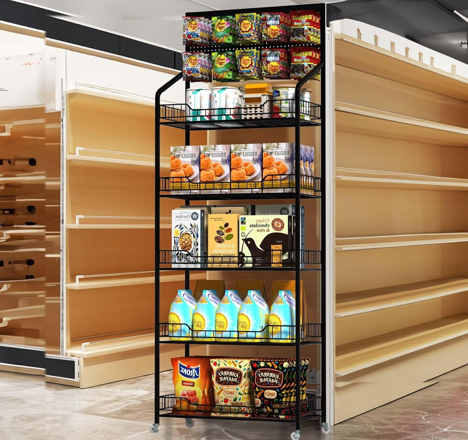 PPOSFPH Retail Snack Display Stand with Wheels, 5 Tier Retail Display ...