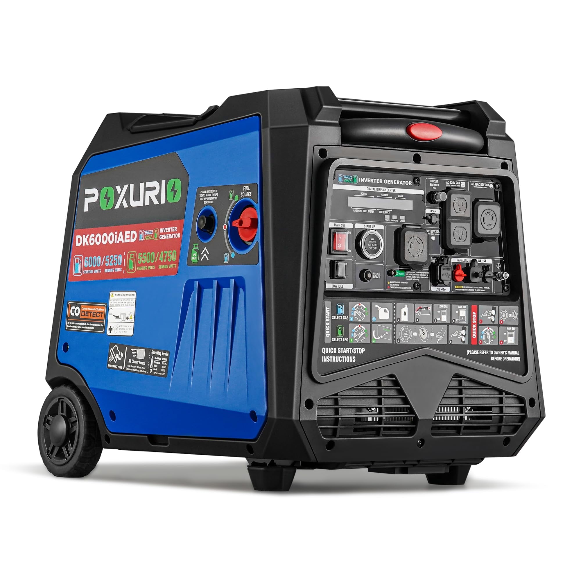 PPOXURIO Portable Inverter Generator, 6000W Dual Fuel Generator LCD ...