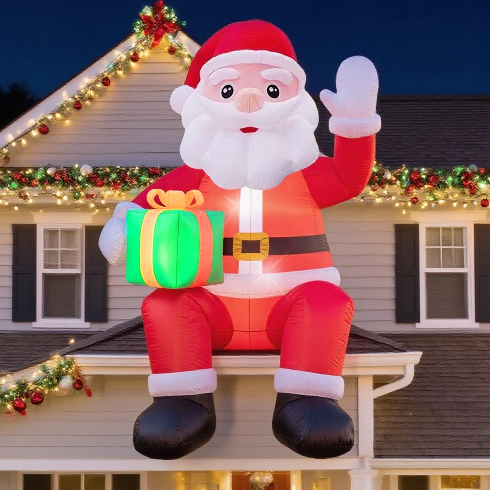 PPXIA Christmas Inflatable Santa with Gift Bag, Blow Up Xmas Inflatable ...