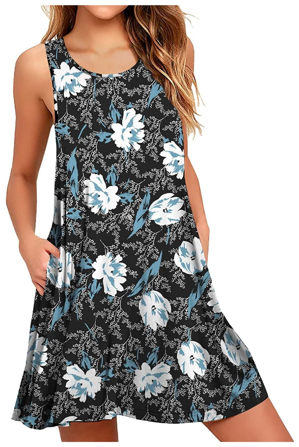 PPYOUNG Women's Sleeveless Sundress, Summer Casual Swing T-Shirt Dress ...