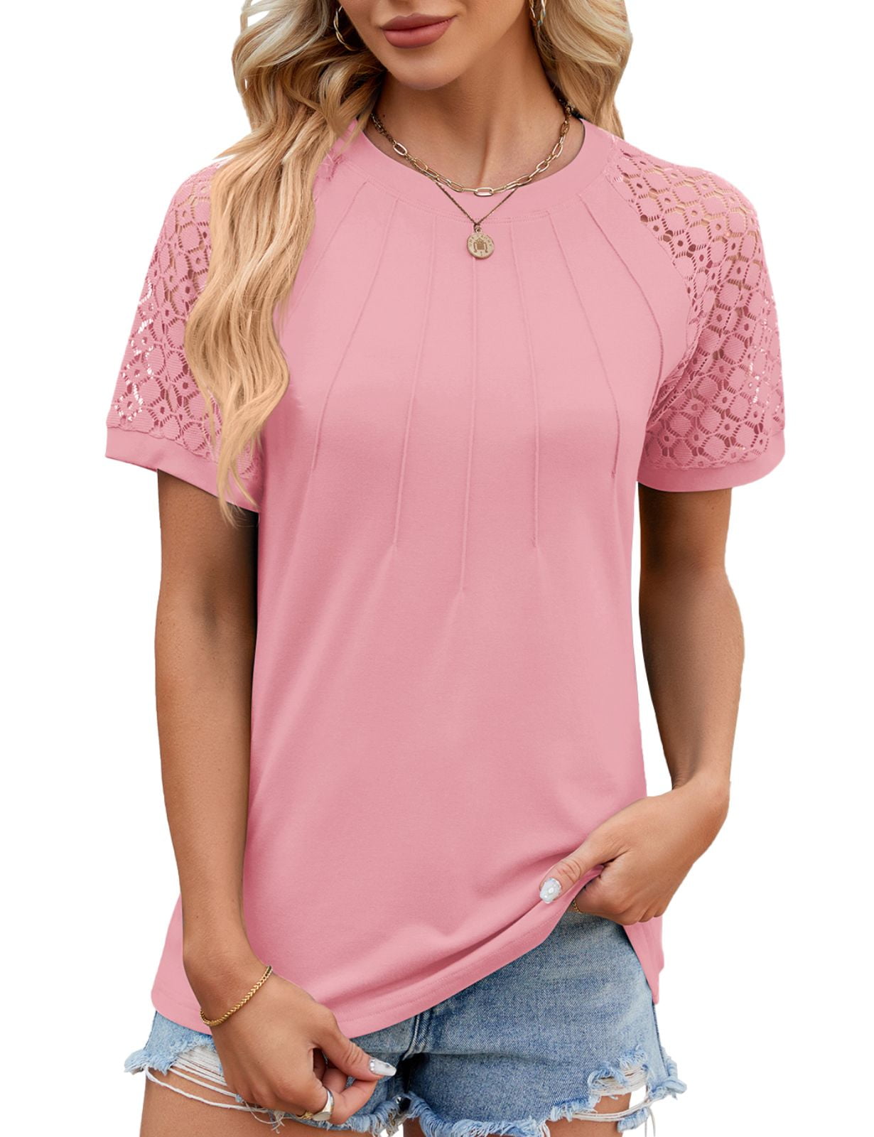 PPYOUNG Women Tops Lace Trim Lightweight Short Sleeve Shirts Summer ...