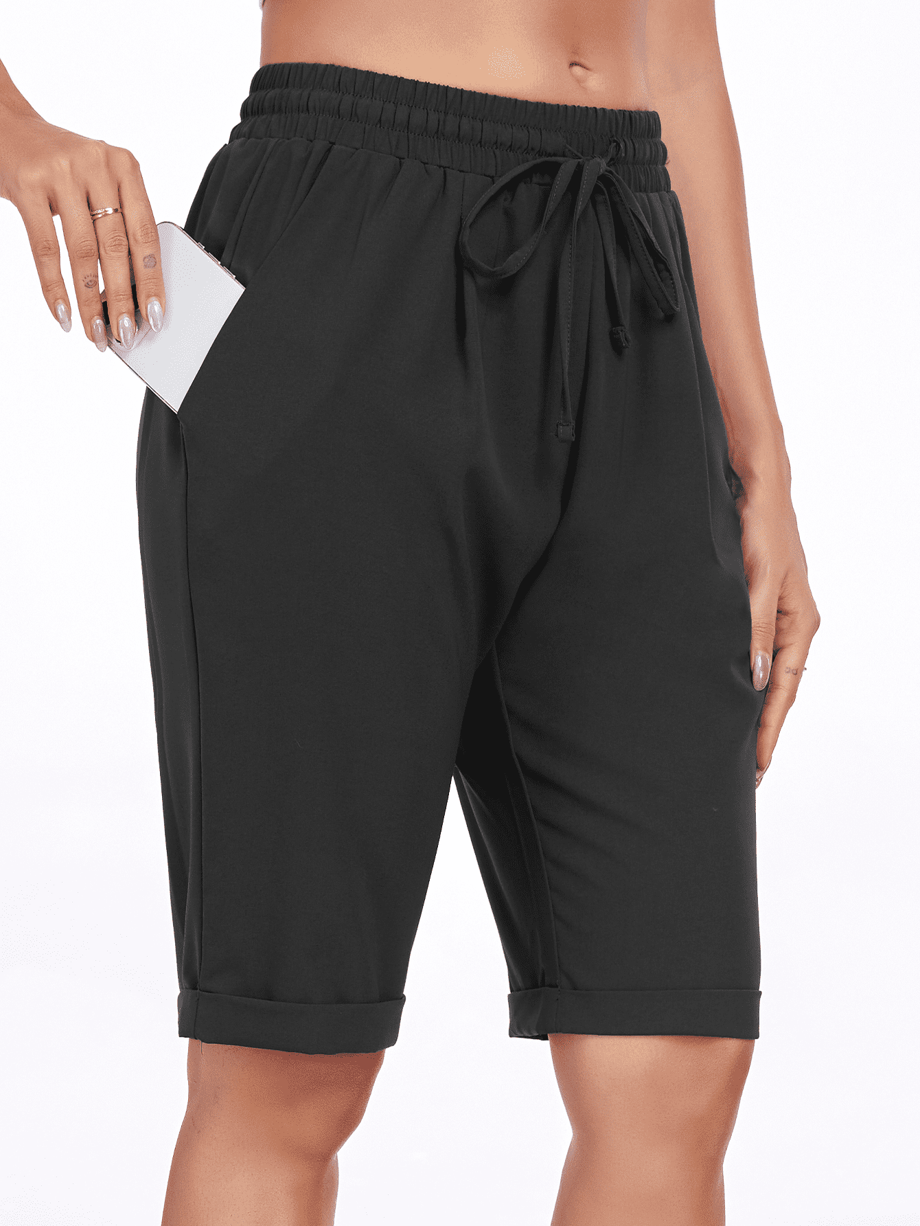 PPYOUNG Women's Bermuda Short Knee Lengh Comfy Drawstring Shorts with ...