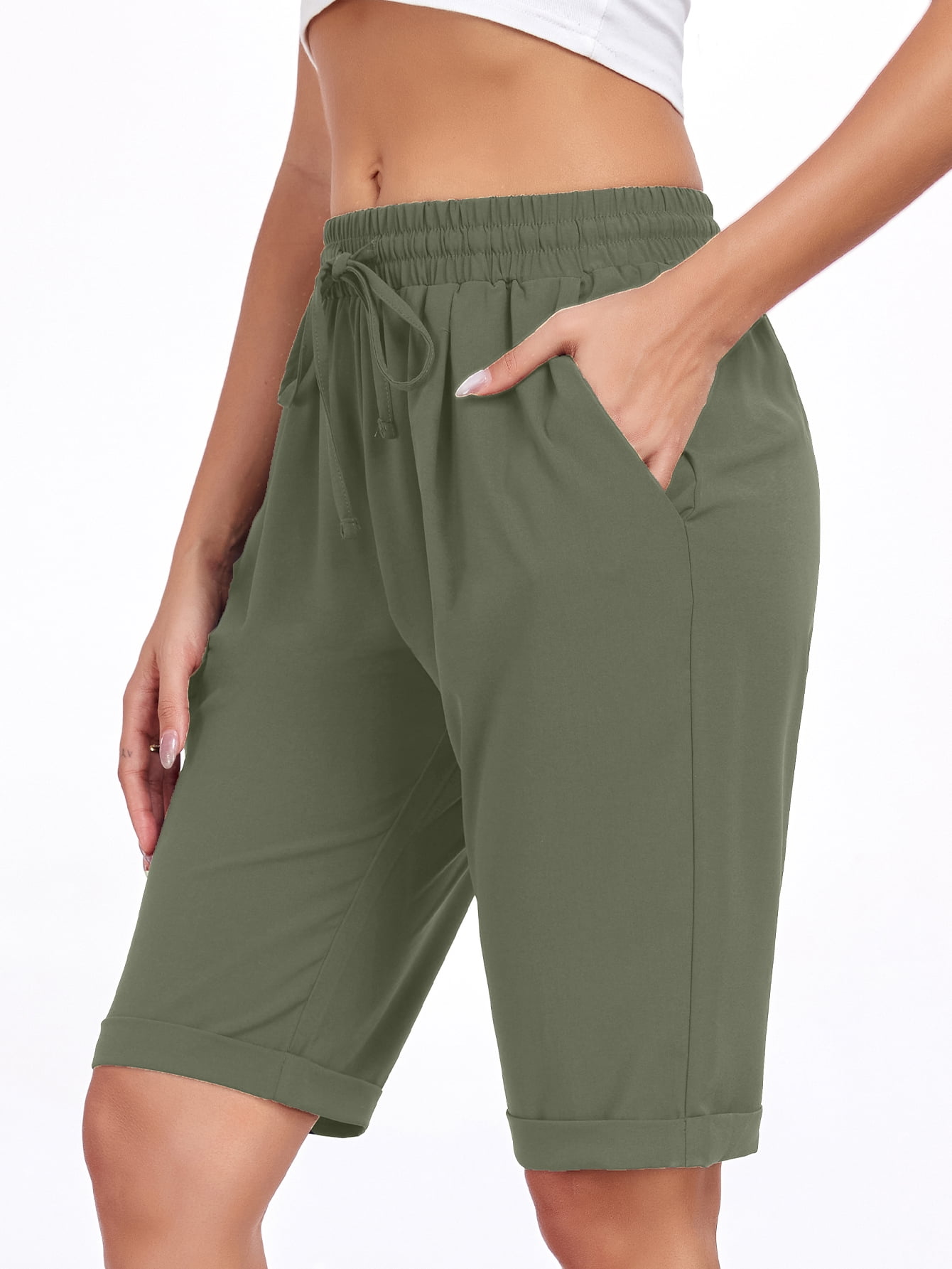 PPYOUNG Women's Bermuda Short Knee Lengh Comfy Drawstring Shorts with ...