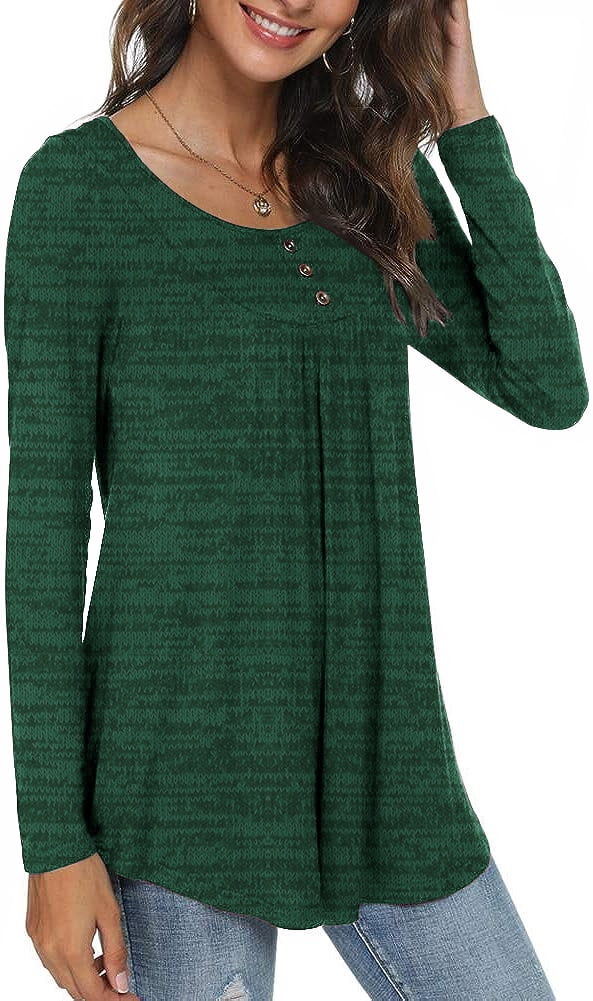 PPYOUNG Women's Casual Fall Long Sleeve Tunic Tops, Pleated Hem Shirt ...