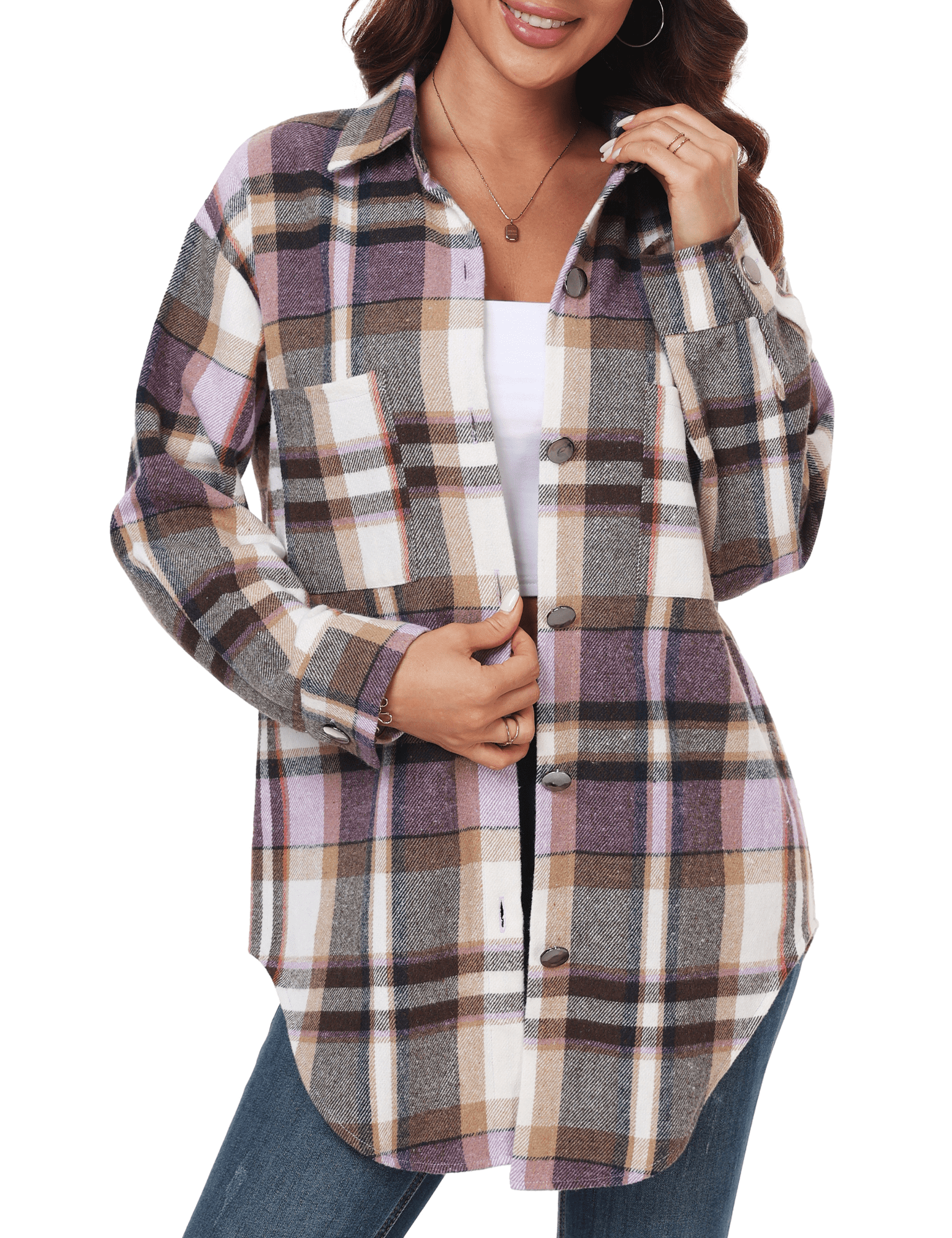 PPYOUNG Women's Plaid Shackets Flannel Long Sleeve Button Down Shirts ...