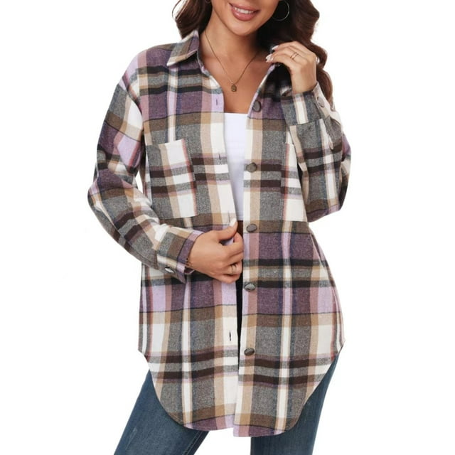 PPYOUNG Women's Plaid Shackets Flannel Long Sleeve Button Down Shirts ...