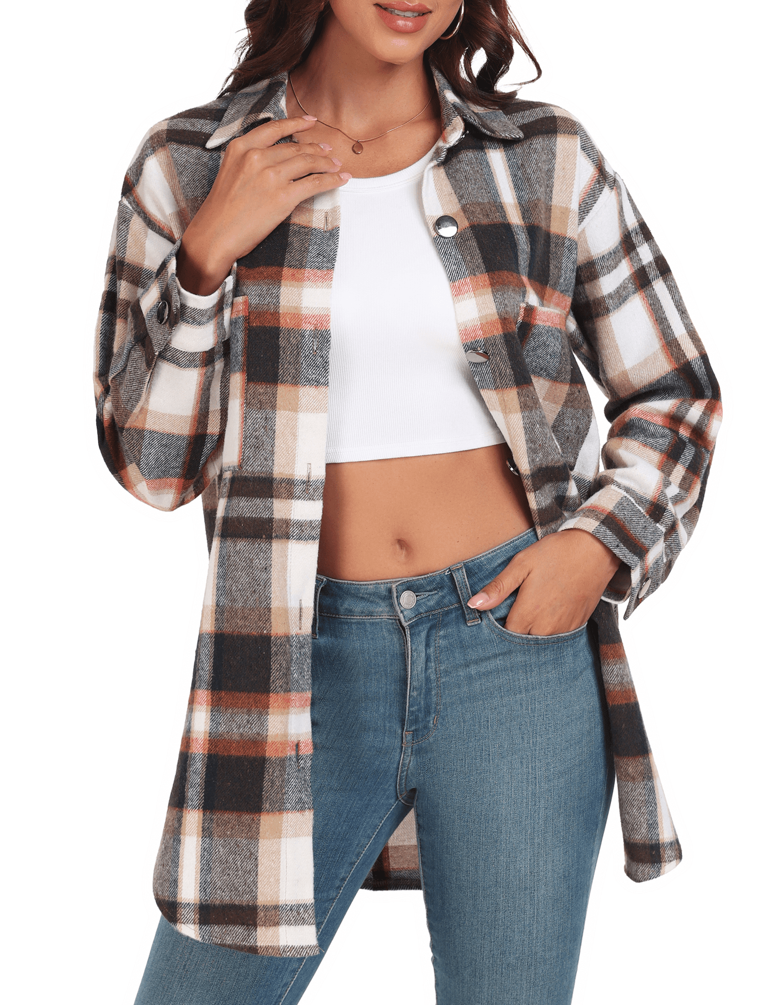 PPYOUNG Women's Plaid Shackets Flannel Long Sleeve Button Down Shirts ...