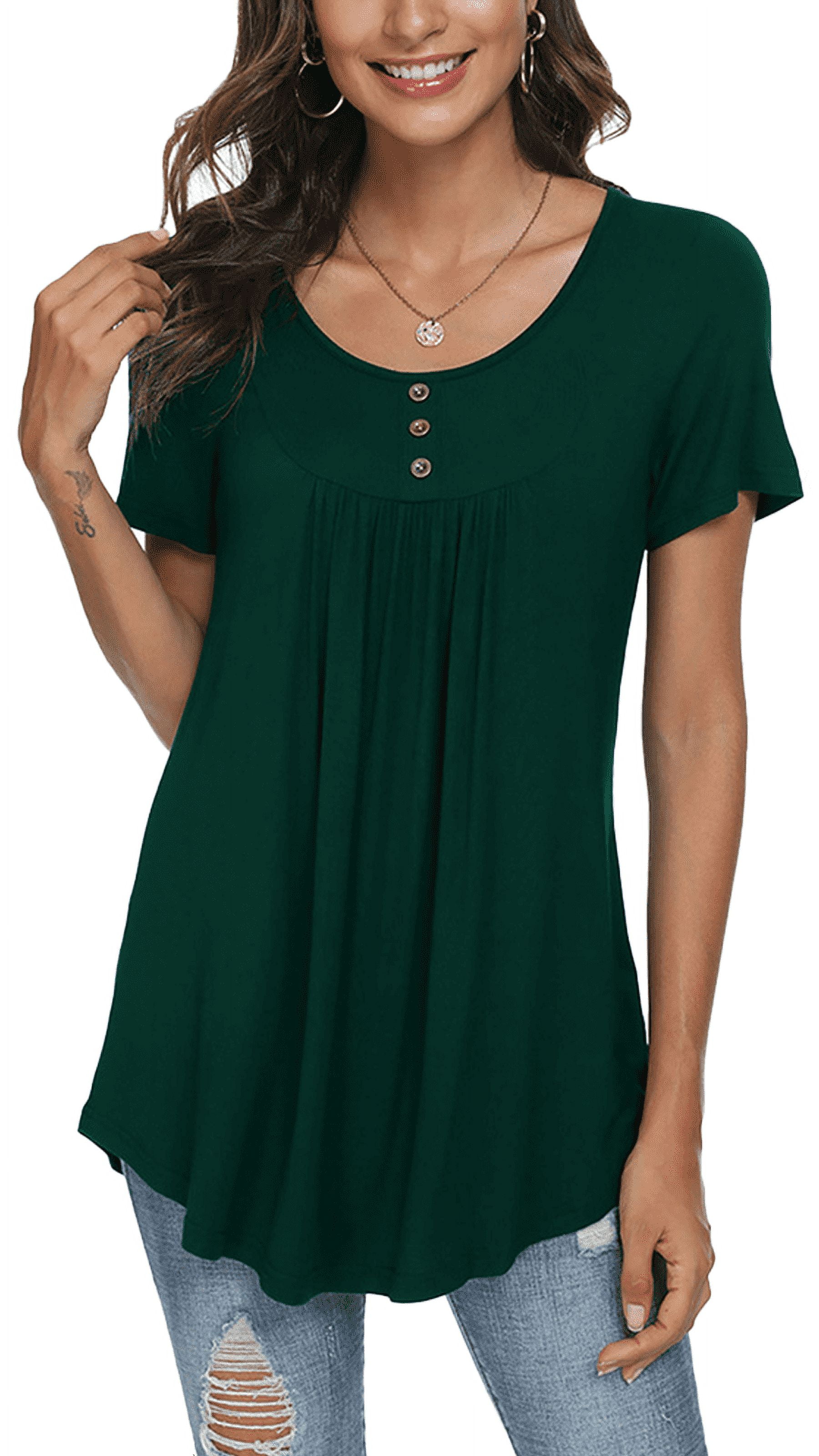 PPYOUNG Women's Cute Spring Short Sleeve Tunic Tops, Casual Pleated ...