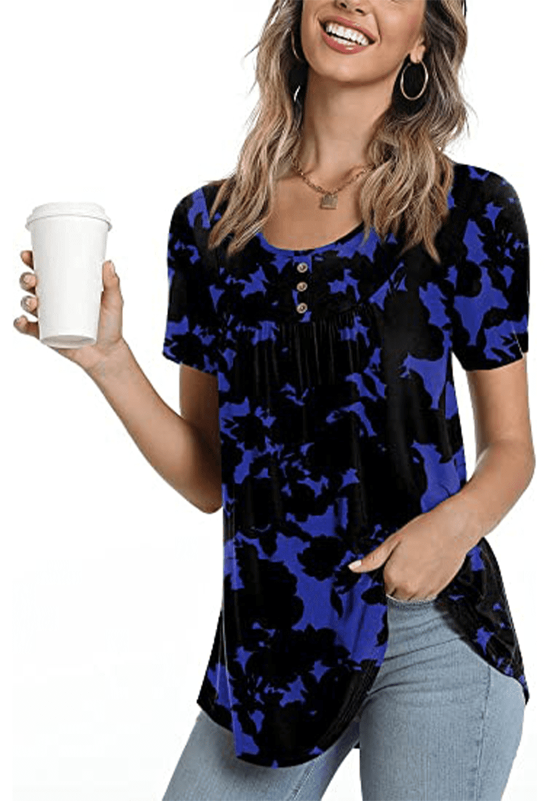 PPYOUNG Women's Short Sleeve V-neck Tunic Tops, Summer Casual Fit Flare ...