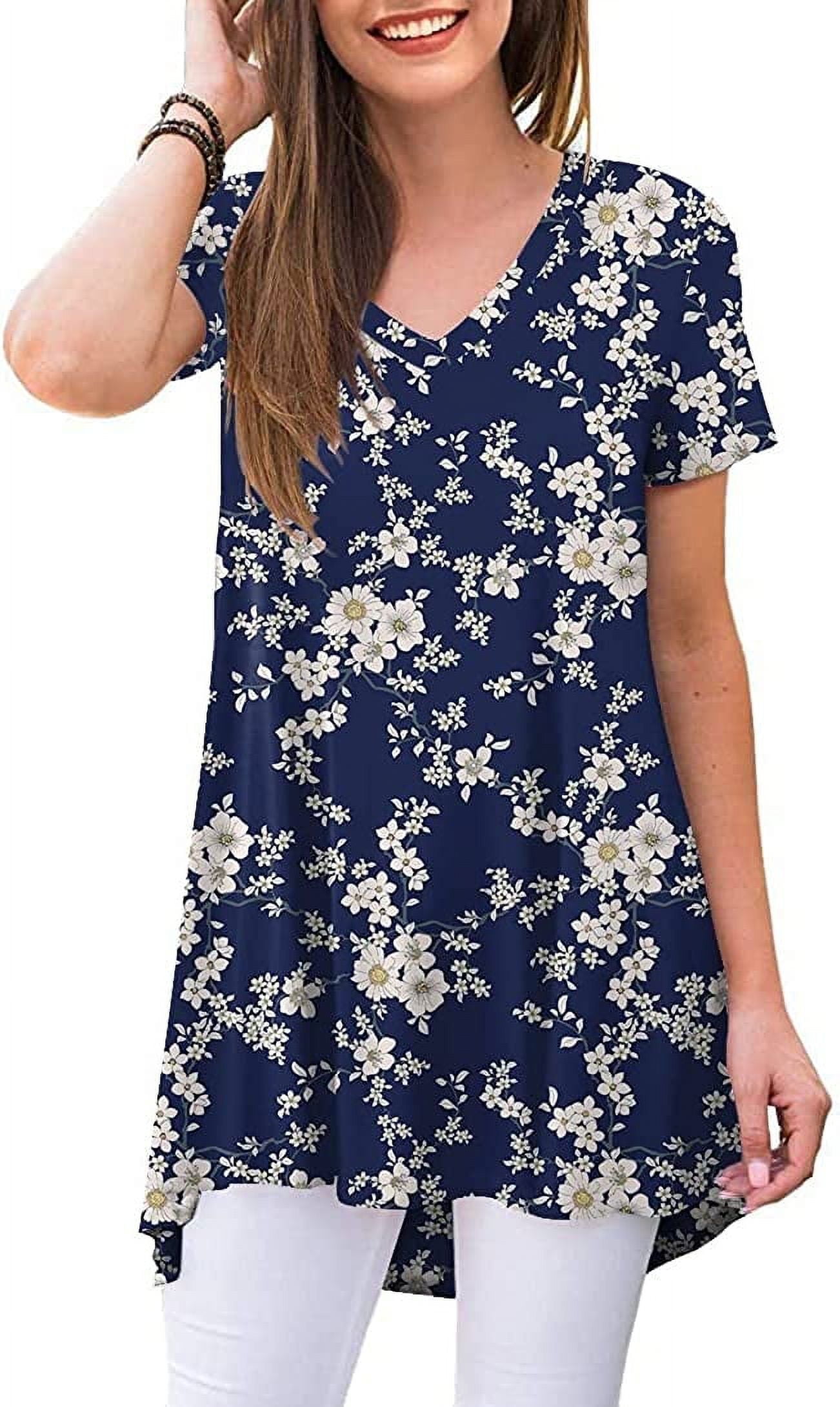 PPYOUNG Women's Short Sleeve V-Neck Casual Summer Tunic Tops with Soft ...