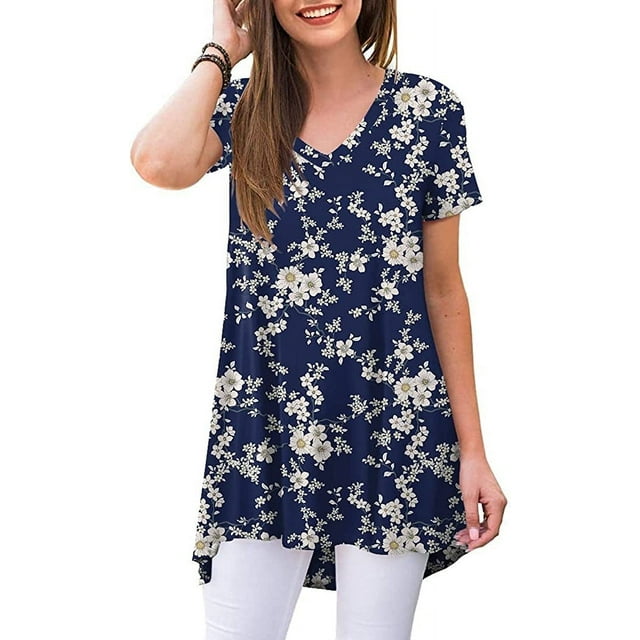 PPYOUNG Women's Short Sleeve V-Neck Casual Summer Tunic Tops with Soft ...